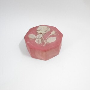 Incolay Pink Stone Raised White Rose Trinket Jewlery Box - Etsy