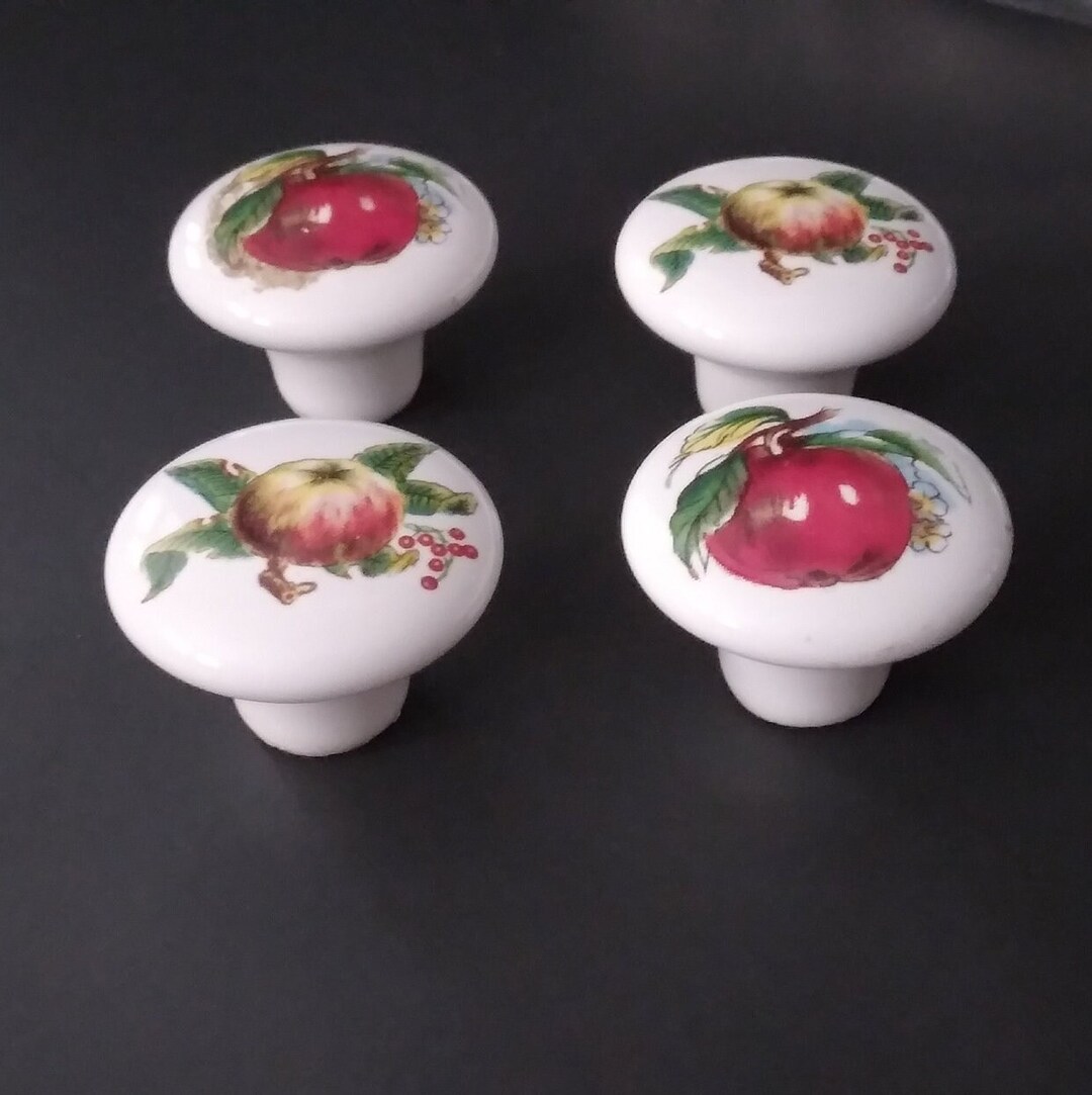 Apple White Ceramic Cupboard Drawer Knobs - Etsy