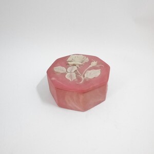 Incolay Pink Stone Raised White Rose Trinket Jewlery Box - Etsy