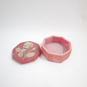 Incolay Pink Stone Raised White Rose Trinket Jewlery Box - Etsy