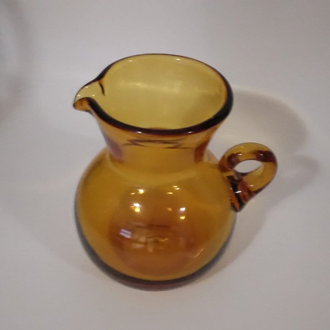 Amber Glass Pitcher With Handle Handblown - Etsy