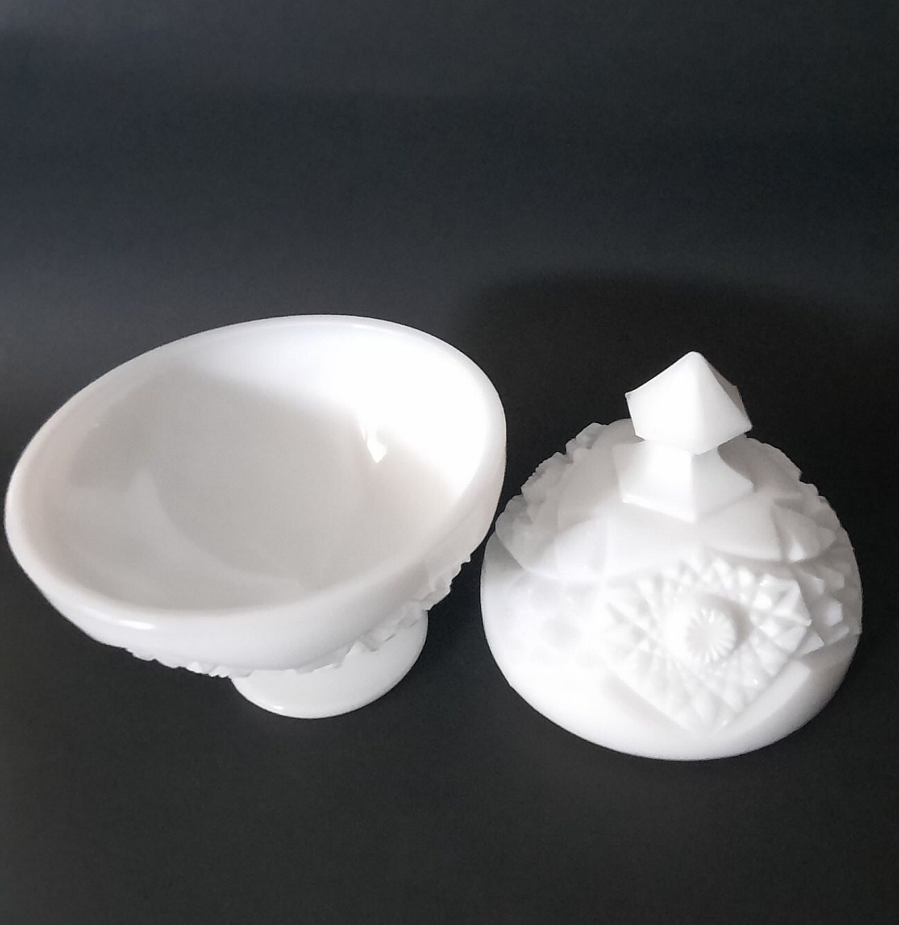 Vintage Kemple White Milk Glass Footed Pedestal Candy Dish Bowl With Lid - Etsy