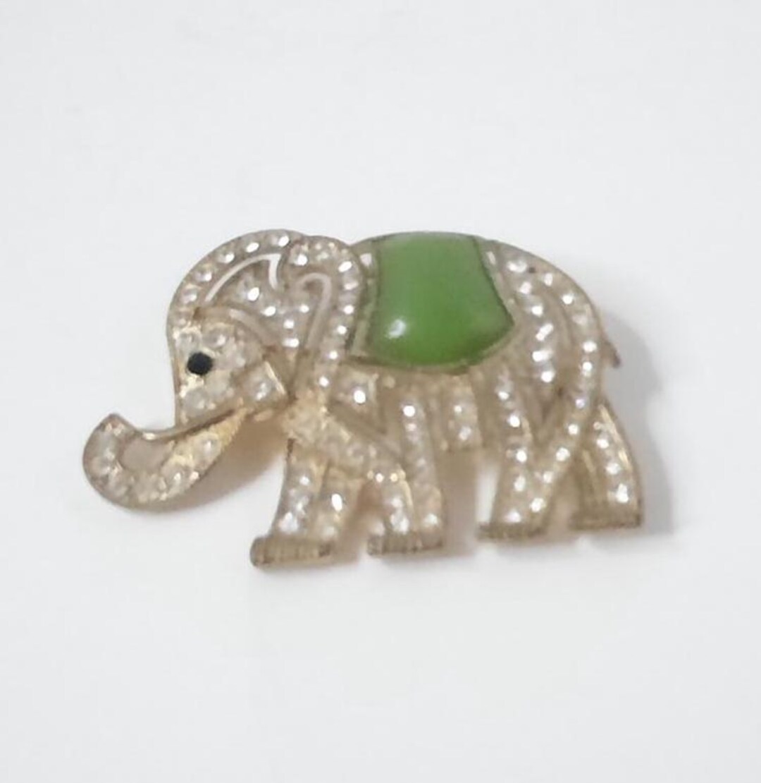 Vintage MONET Elephant Brooch Pin Gold Tone With Clear Rhinestone and ...