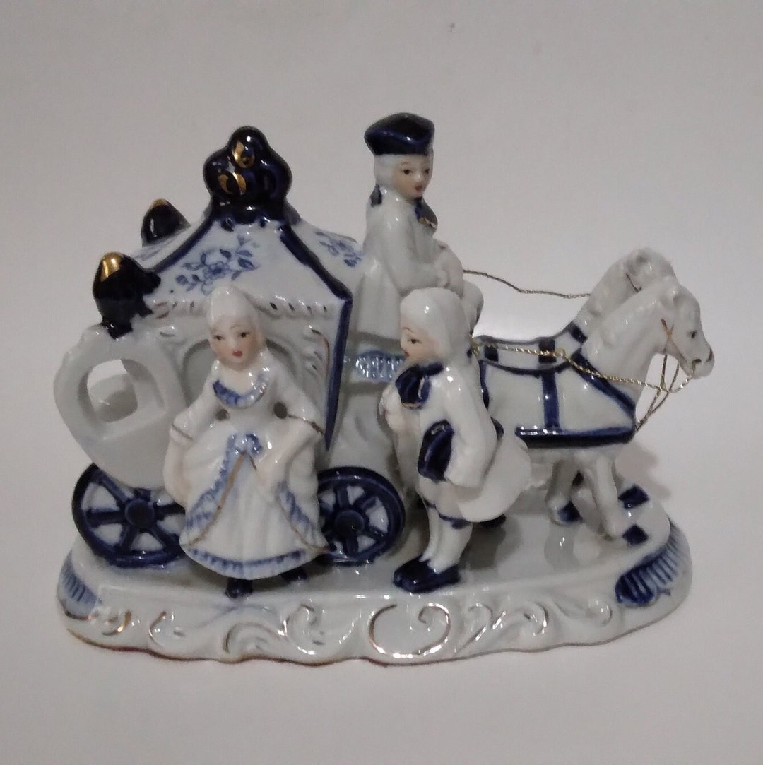 Vintage White and Blue Carriage Horse Figurine - Etsy