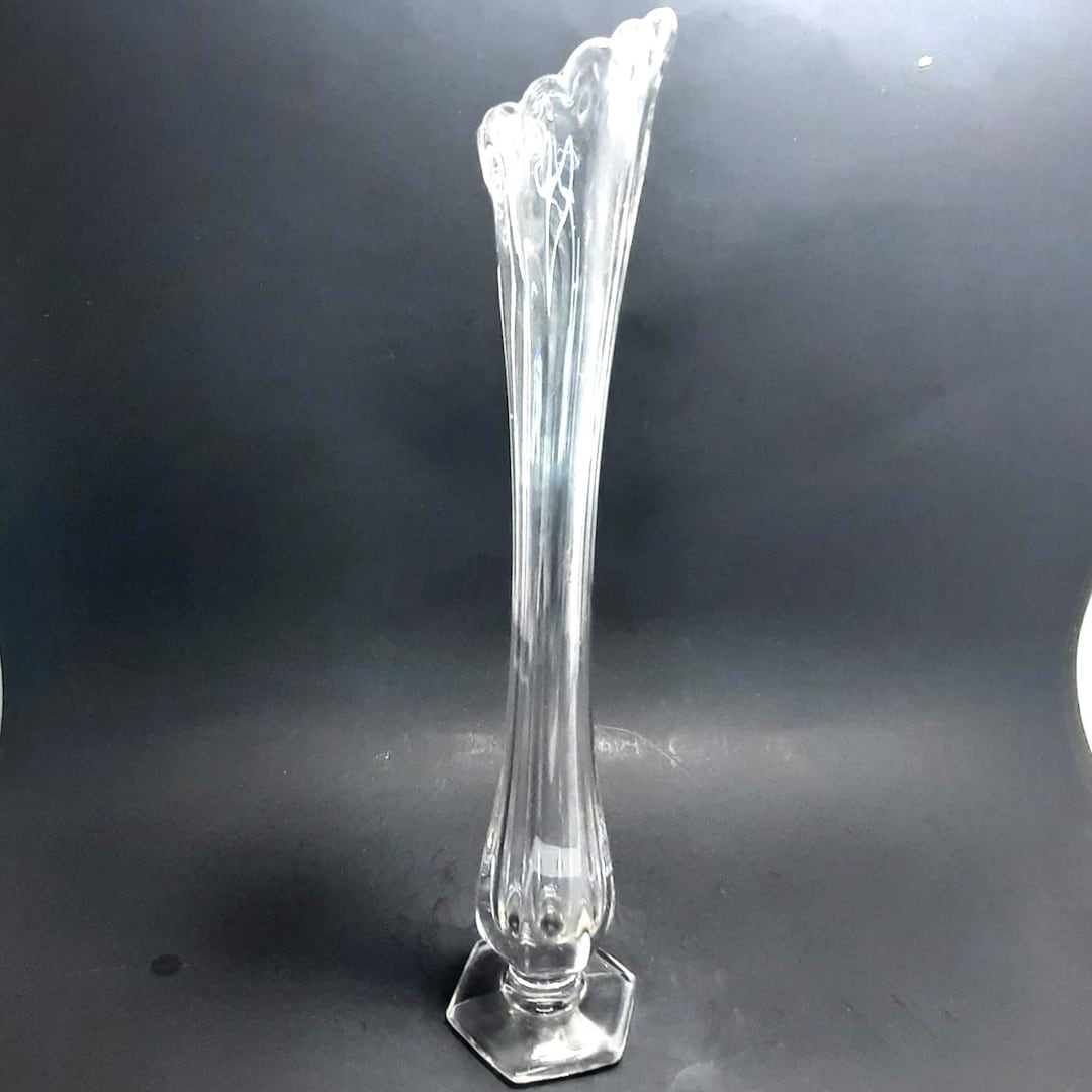 Vintage Clear Glass Swung Tall Vase - Etsy