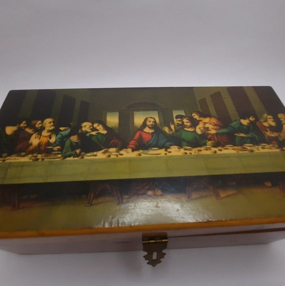 Vintage Wooden Cedar Box Last Supper Print - Gem