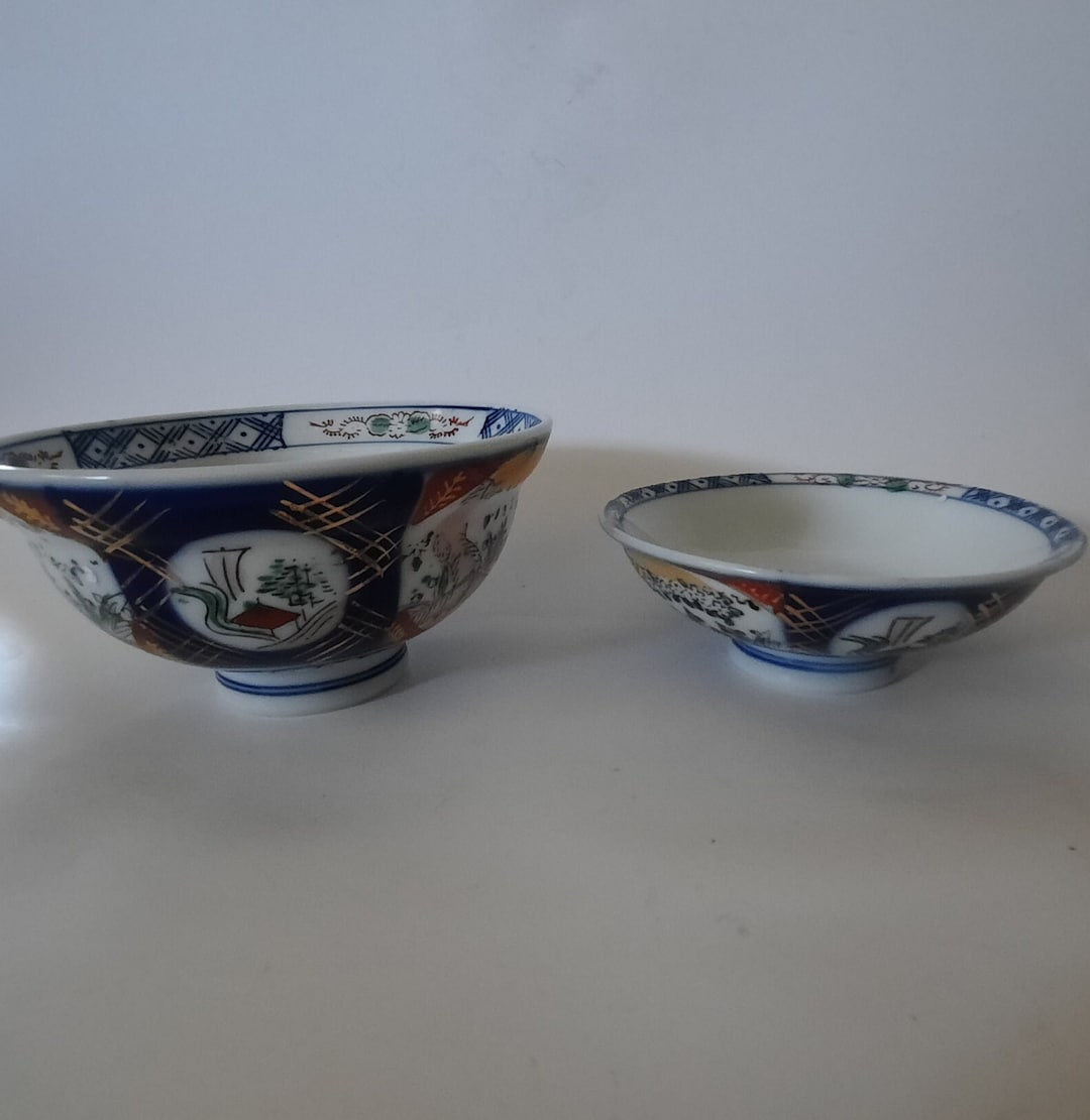 Vintage Porcelain Japanese Hand Painted Bowl Blue and White With Gold ...