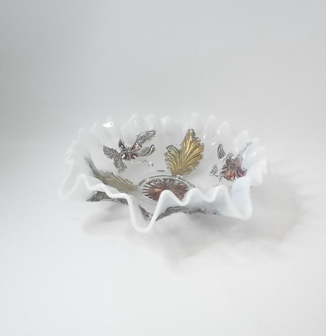 Vintage/antique Goofus Opalescent Ruffled Glass Bowl Dish - Etsy