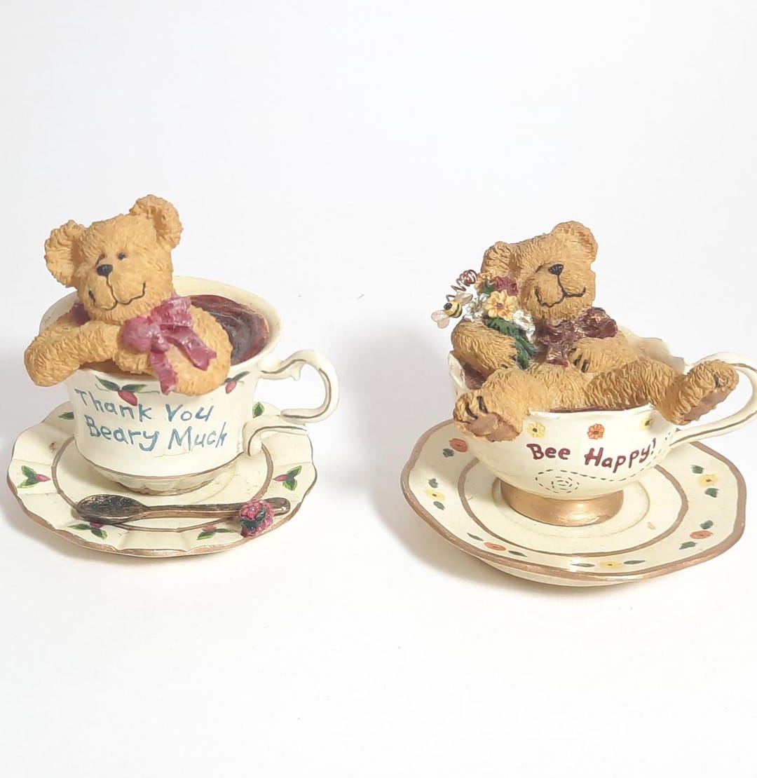 Set of Teddy Bear Figurines Inside Teacup and Saucer - Etsy