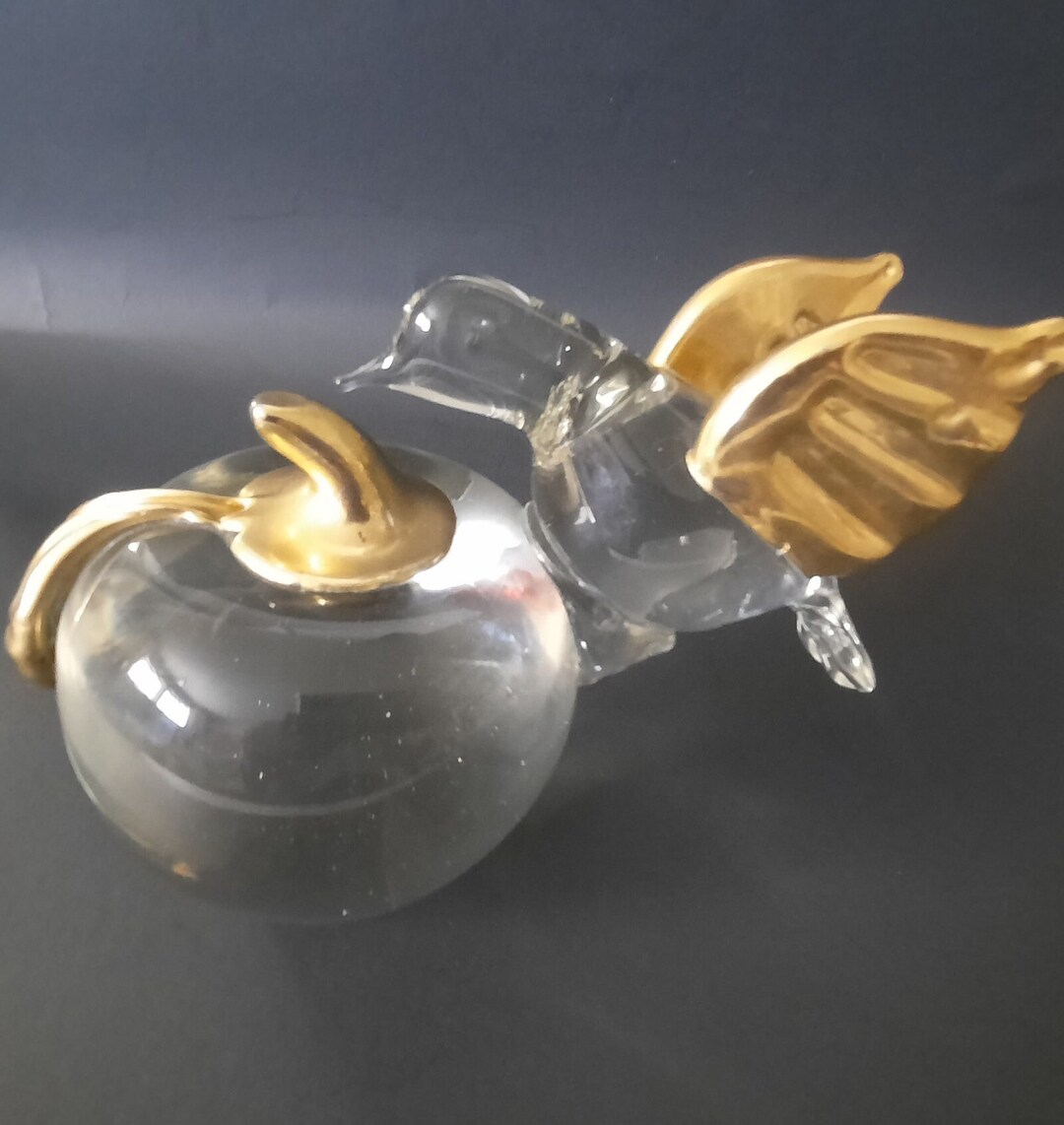 Vintage Clear and Gold Handblown Glass Apple and Hummingbird ...