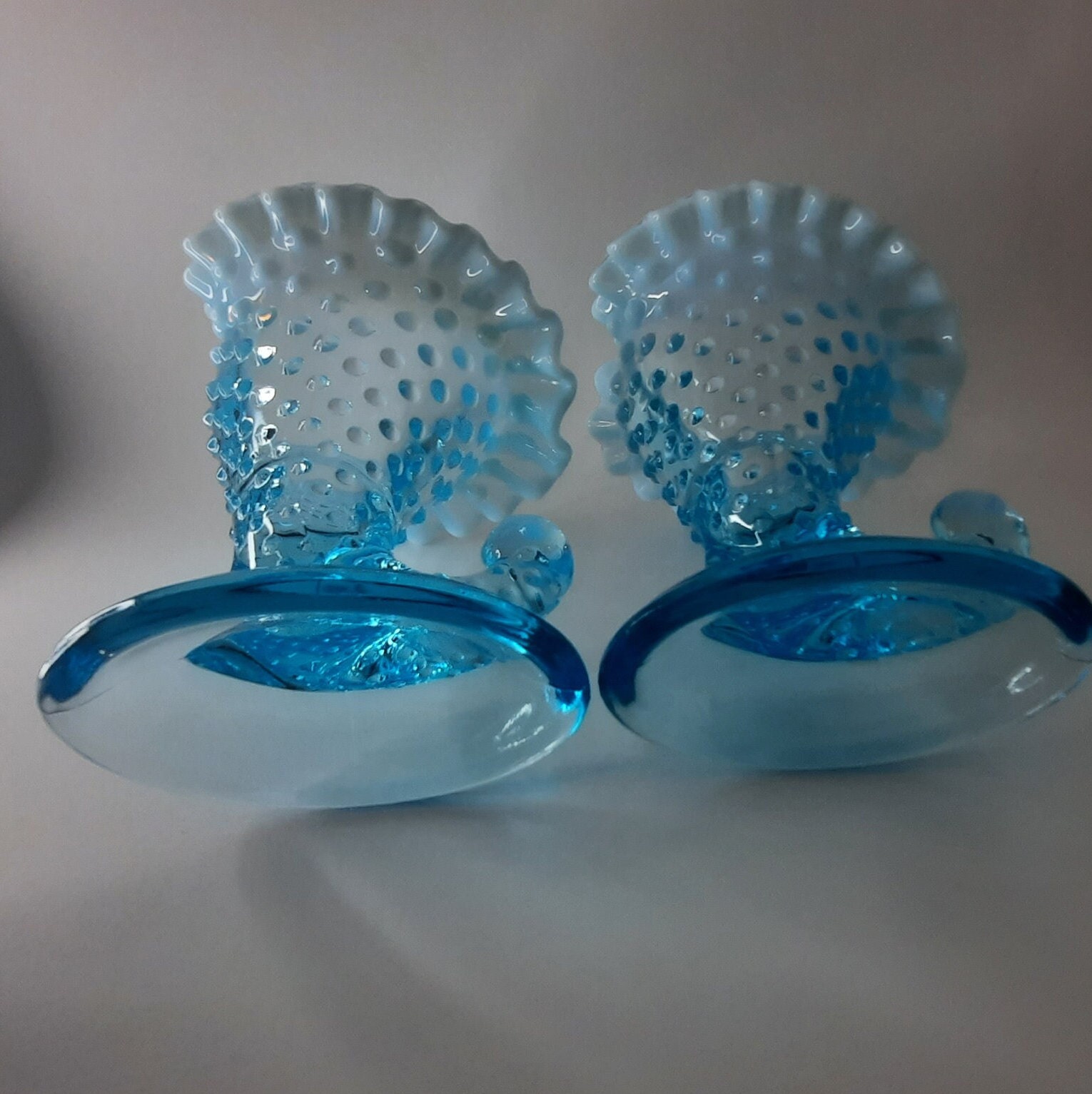 Vintage Fenton Blue Opalescent Glass Hobnail Cornucopia Vases - Etsy