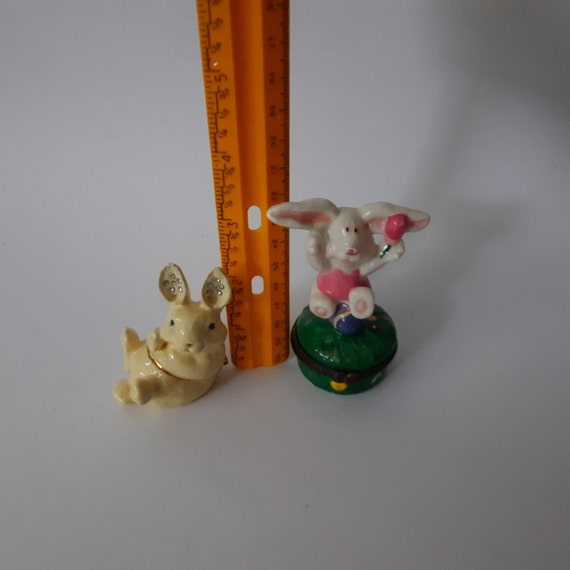 Enameled Ceramic Jeweled Bunny Rabbit Lot Ot Two Trin… - Gem