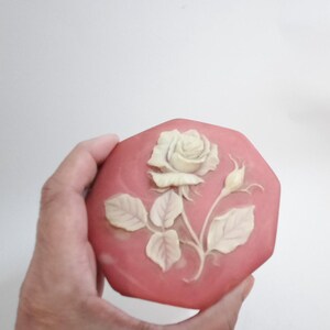 Incolay Pink Stone Raised White Rose Trinket Jewlery Box - Etsy