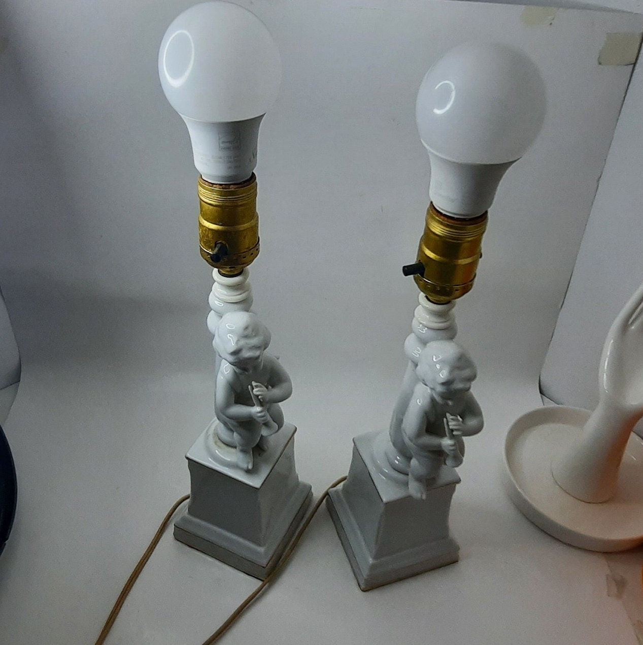 Vintage White Porcelain Cherub Angel Set Lamps - Etsy