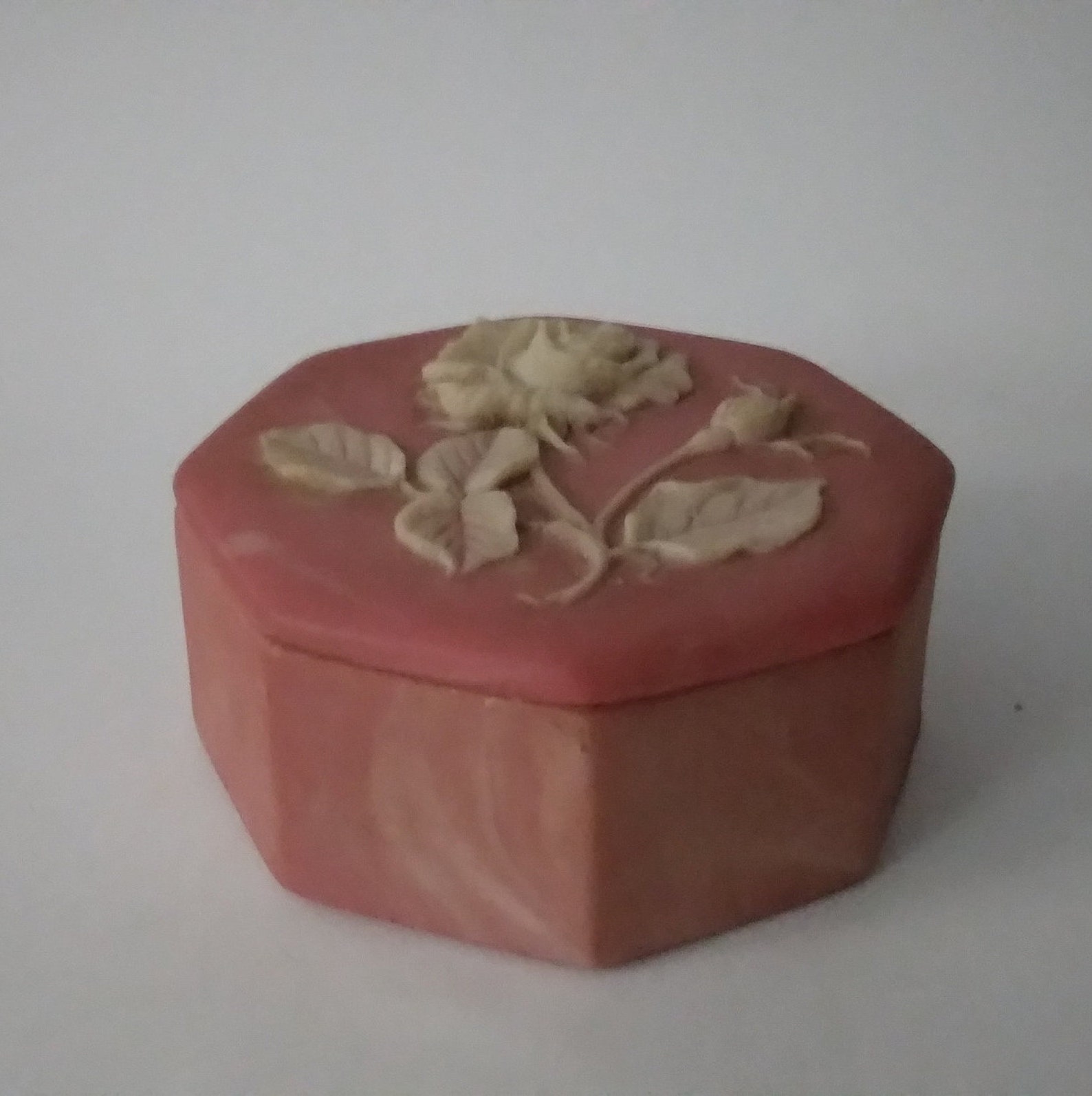 Incolay Pink Stone Raised White Rose Trinket Jewlery Box - Etsy
