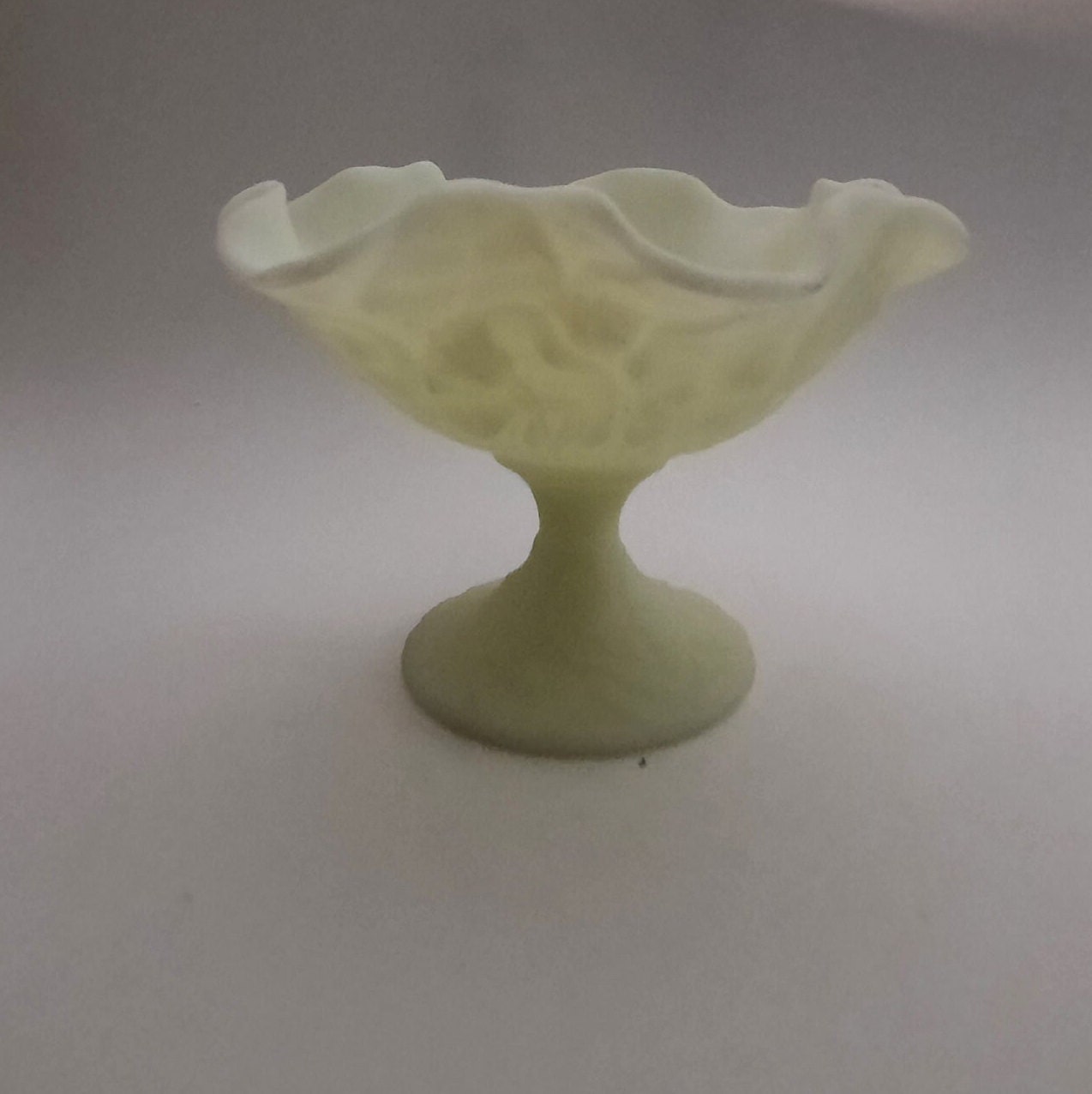 Authentic Fenton Handmade Uranium Glass Ruffled Custard Compote - Etsy