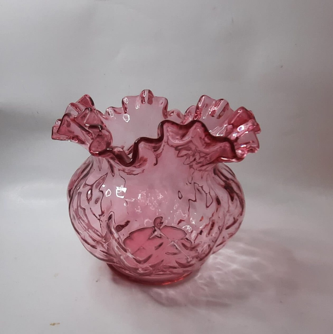 Fenton Cranberry Diamond Ruffled Pink Vase - Etsy