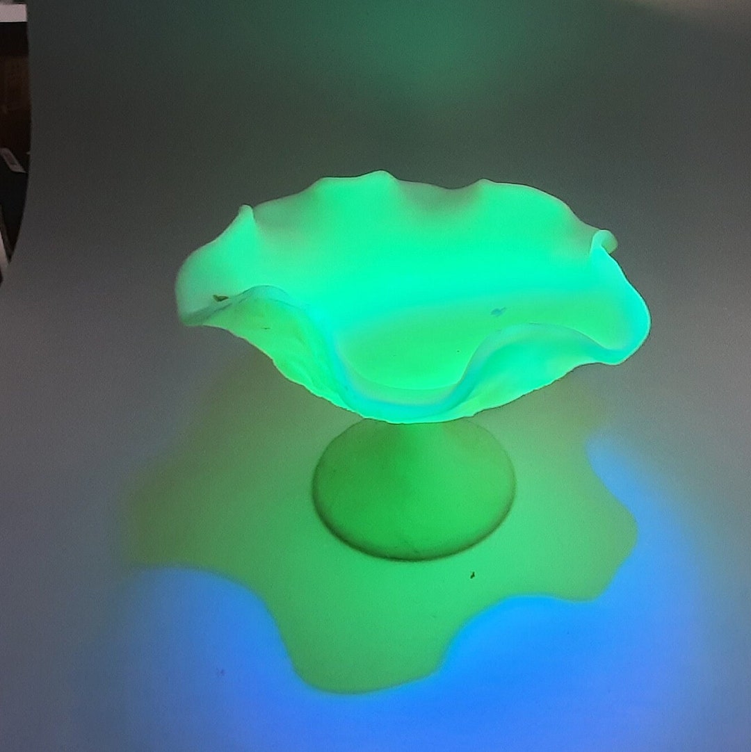 Authentic Fenton Handmade Uranium Glass Ruffled Custard Compote - Etsy