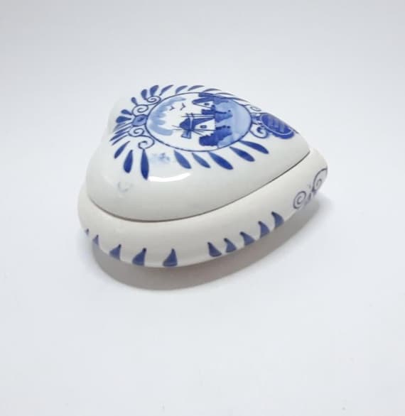 Vintage Delfts Blauw Holland Ceramic Heart Shaped Tri… - Gem