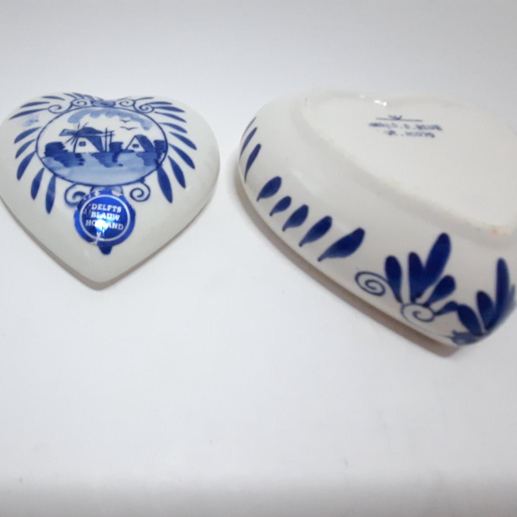 Vintage Delfts Blauw Holland Ceramic Heart Shaped Trinket/jewelry Box ...