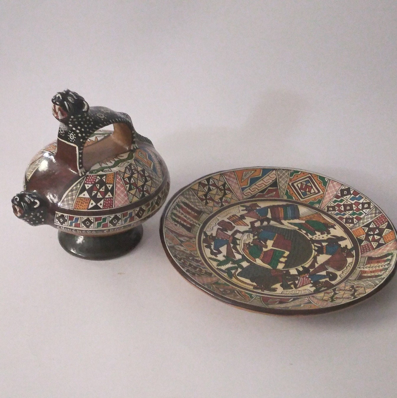 Peruvian Cusco Folk Art Red Clay Pottery Pitcher Jug Jaguar Panther - Etsy