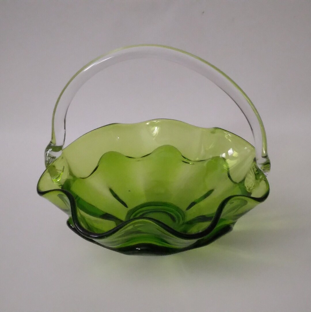 Vintage Viking Green Glass Basket With Clear Handle - Etsy