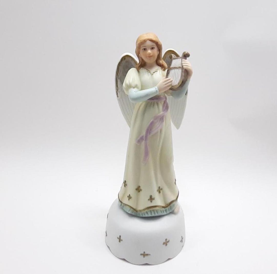 LEFTON Music Box Angel Tune ADESTE FIDELES 1987 Playing the Harp - Etsy