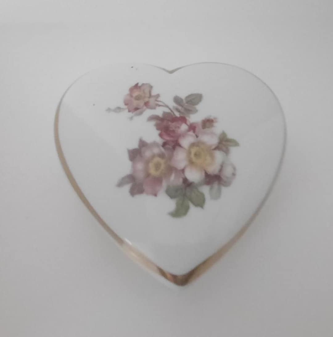 Vintage GEROLD Porcelain Heart Jewelry Box Floral Gold Trim - Etsy