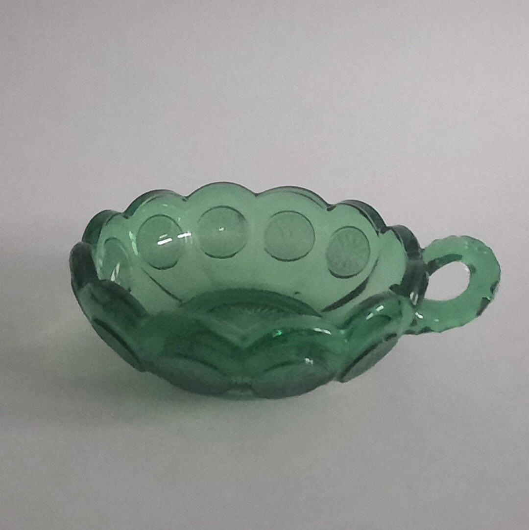 Vintage Fostoria Coin Glass Green Bowl With Handle - Etsy