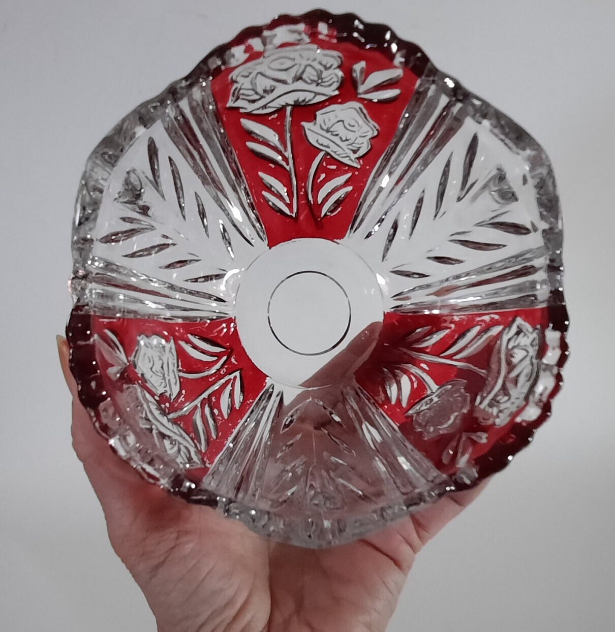 Ruby Red Cut to Clear Glass Rose Bowl - Etsy