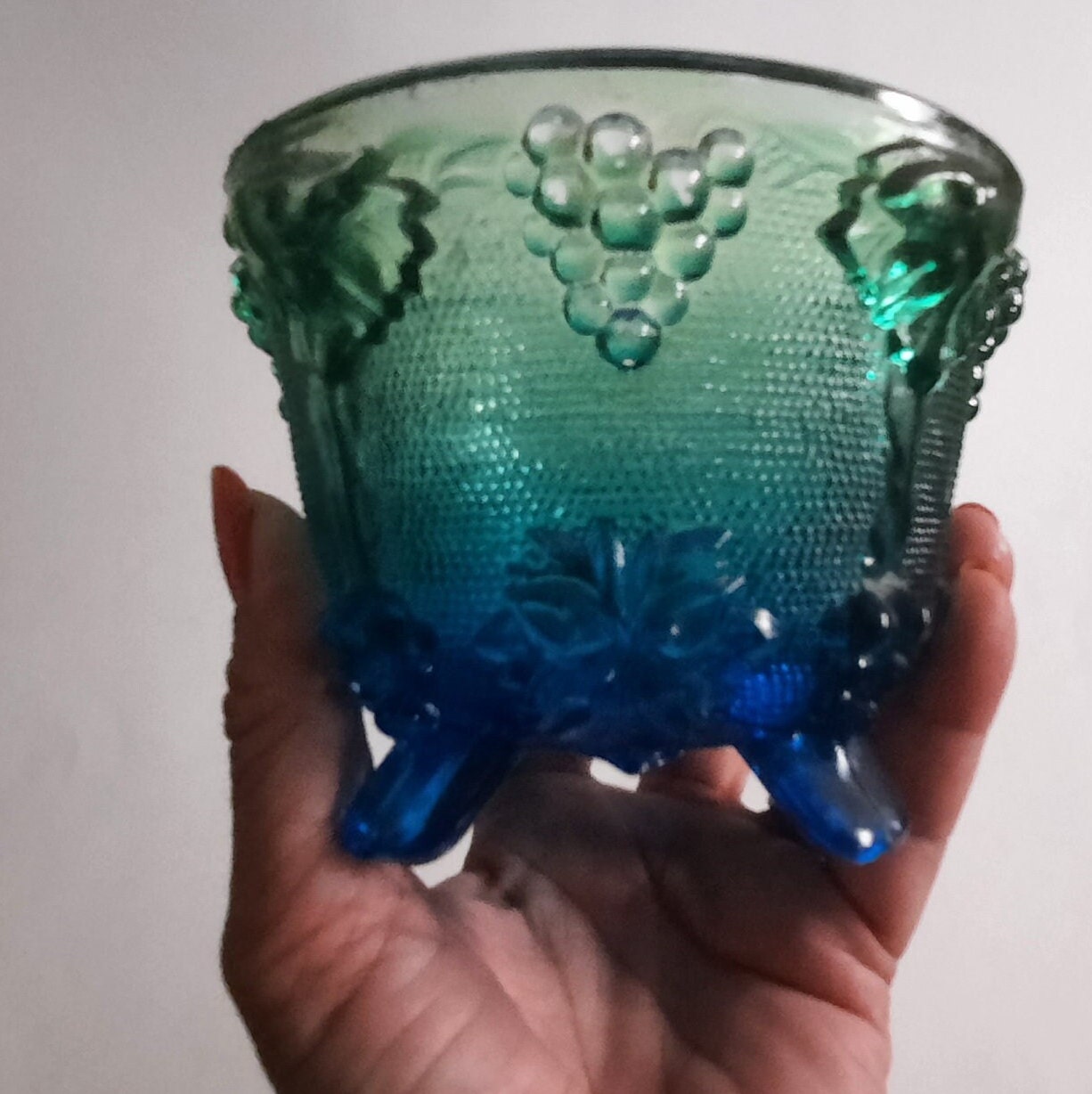 Vintage Green Blue Carnival Glass Footed Candy Dish Bowl - Etsy