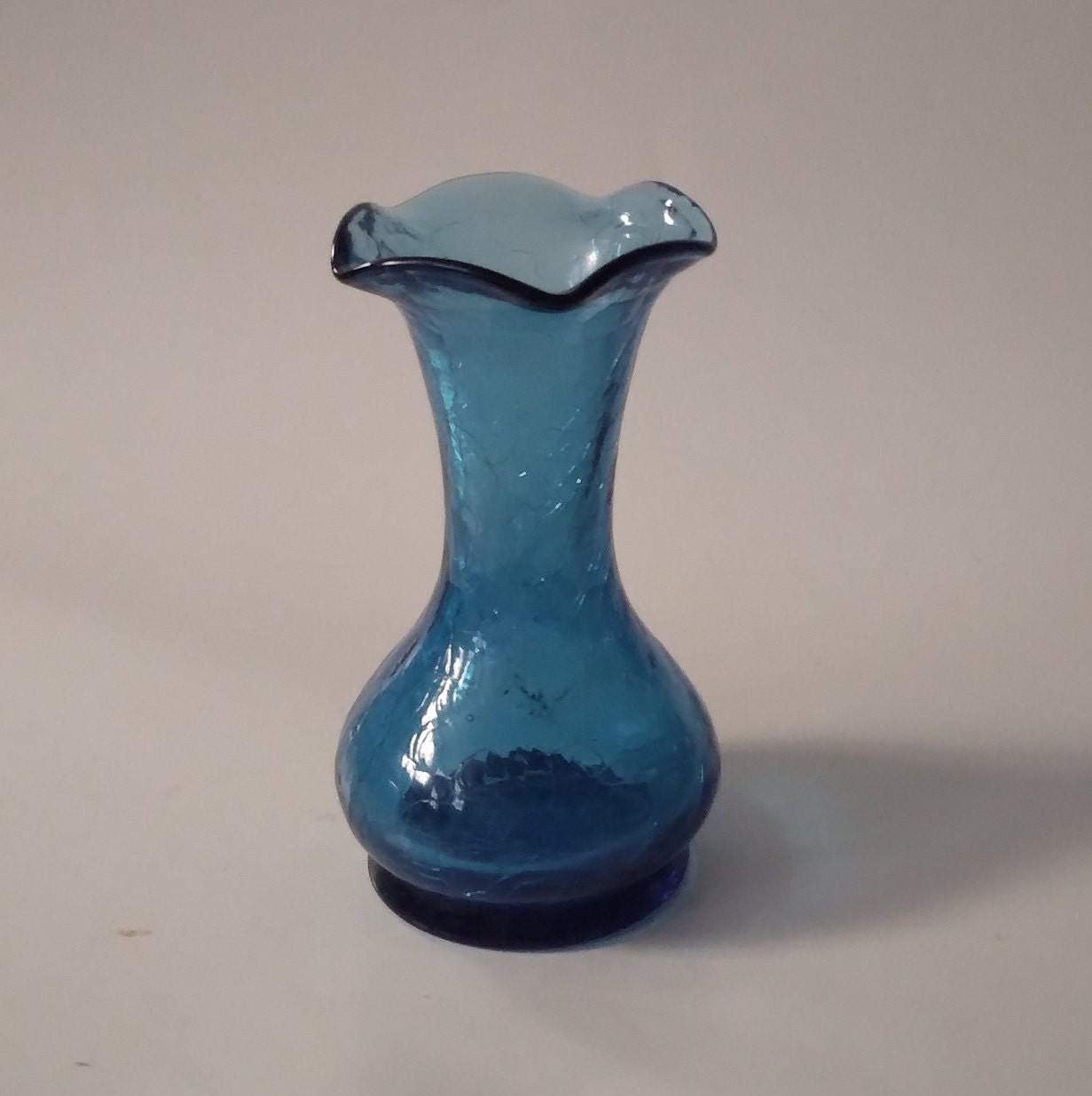 Vintage Crackle Glass Blue Bud Vase Ruffle Edge - Etsy
