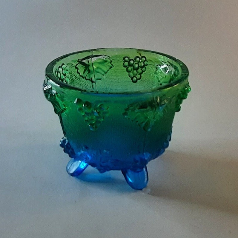 Vintage Green Blue Carnival Glass Footed Candy Dish Bowl - Etsy