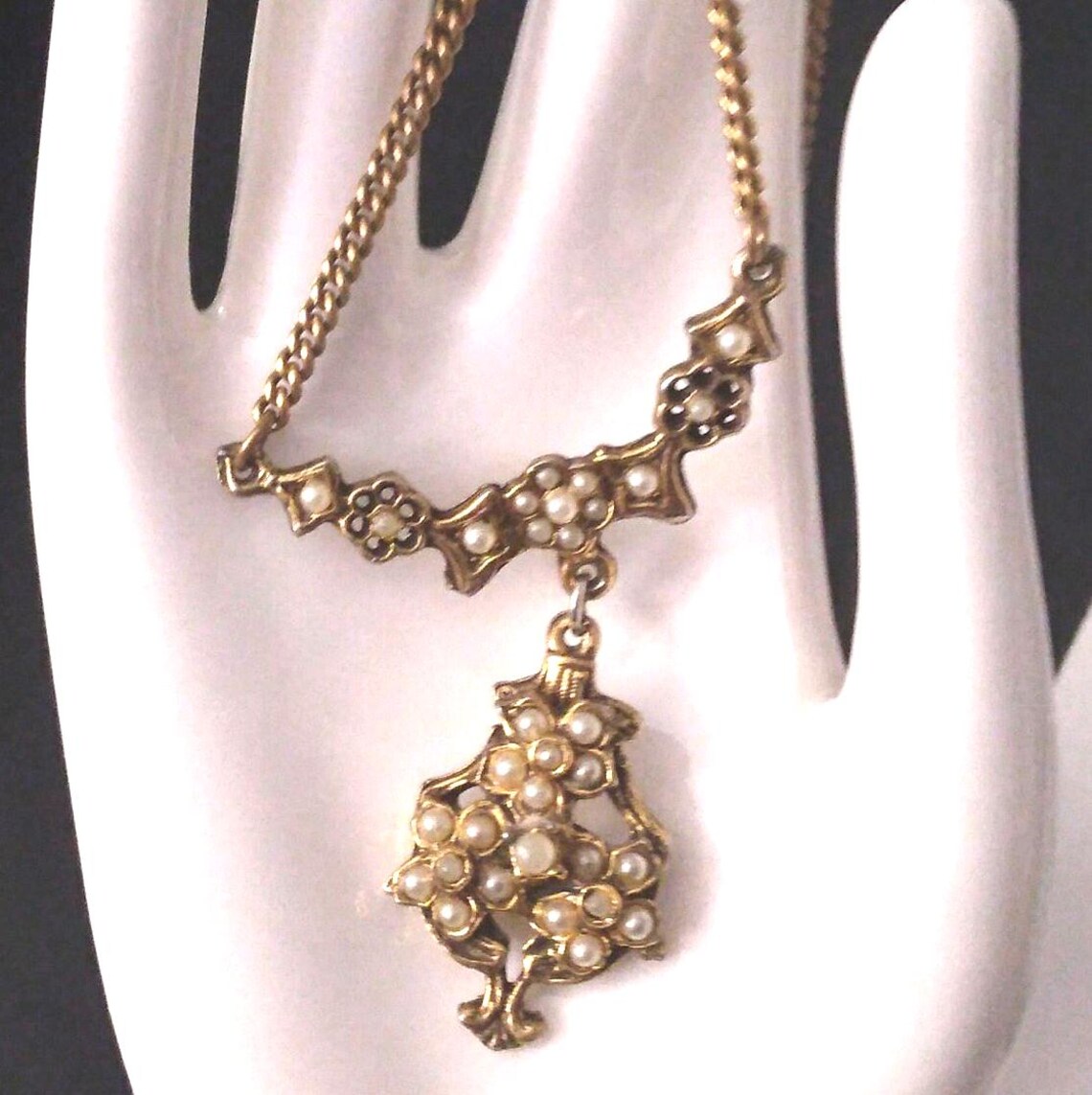 Vintage Gold Tone Necklace Chain With Faux Pearl - Etsy