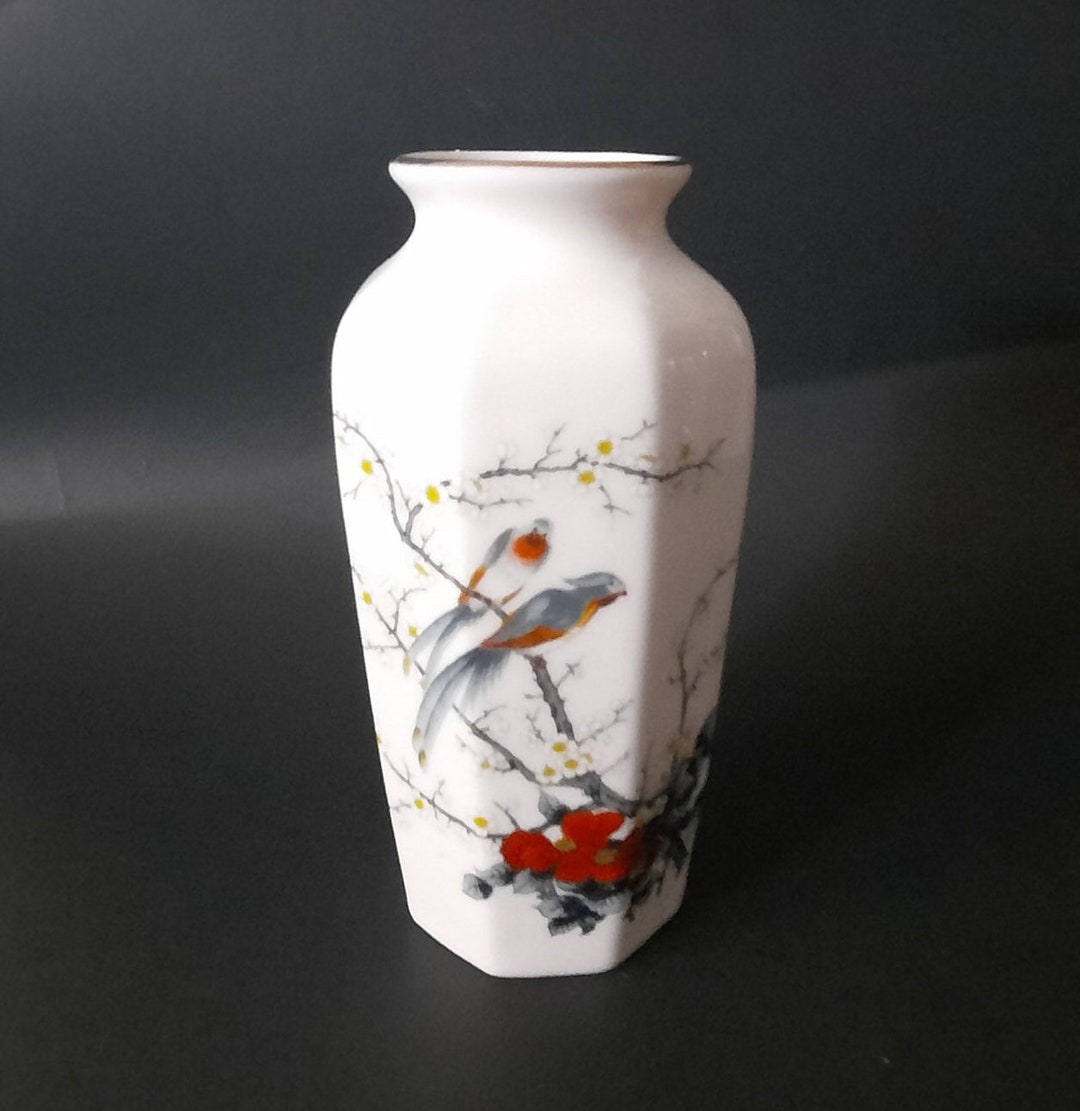 Vintage Fine China Jay Japan Flower Vase Birds and Floral Design, - Etsy