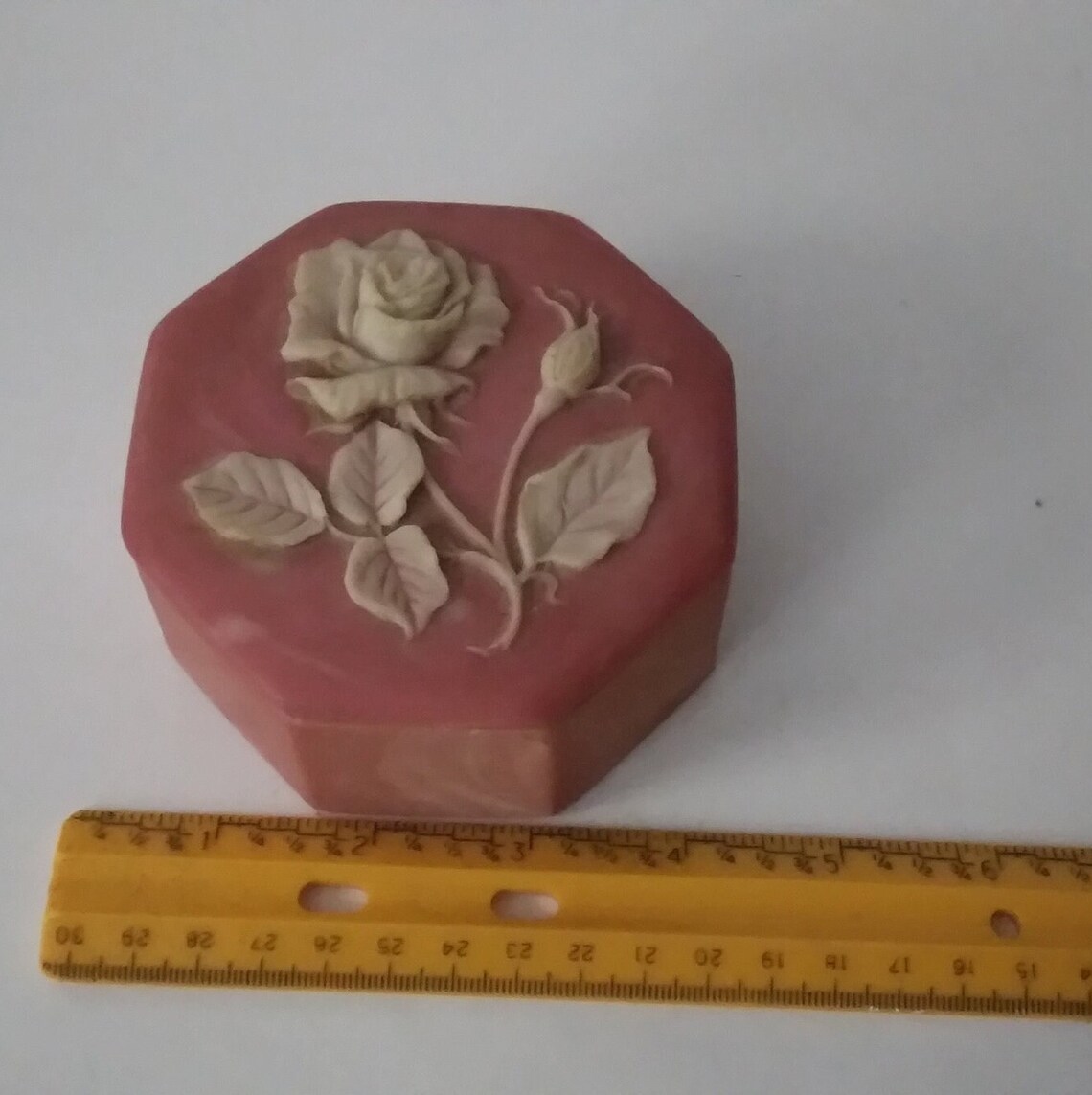 Incolay Pink Stone Raised White Rose Trinket Jewlery Box - Etsy