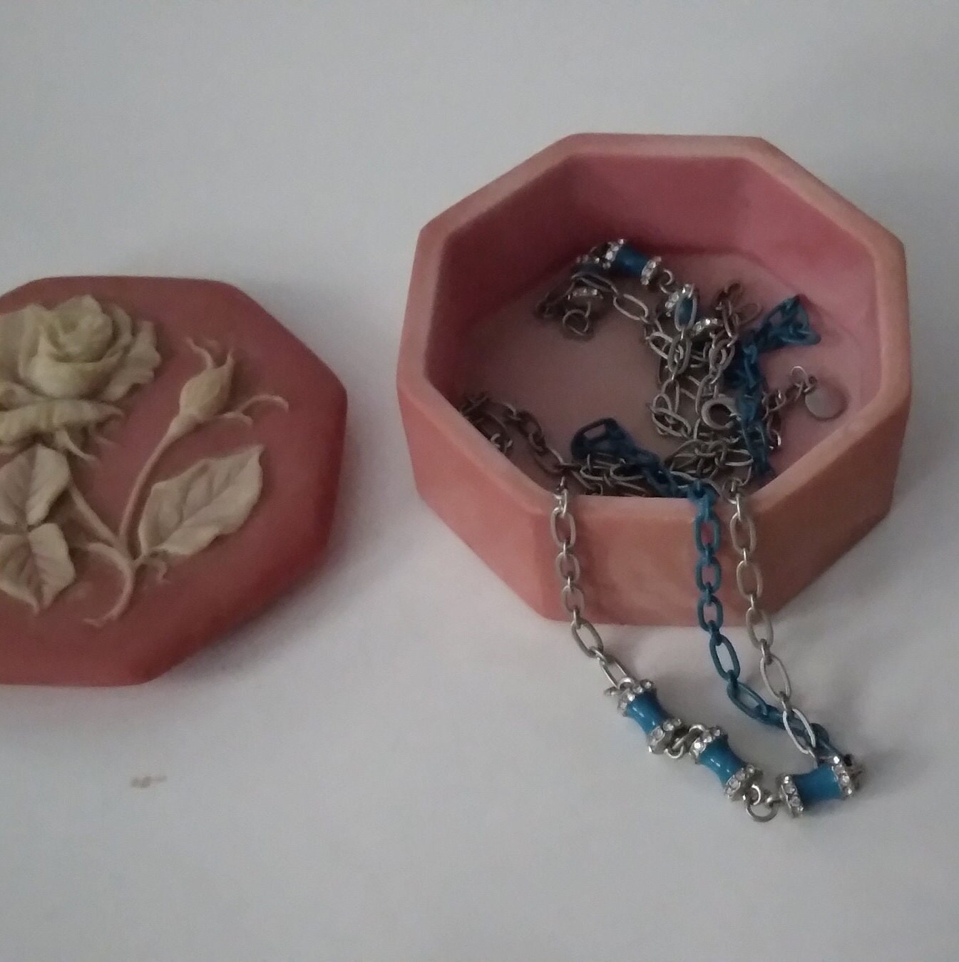 Incolay Pink Stone Raised White Rose Trinket Jewlery Box - Etsy