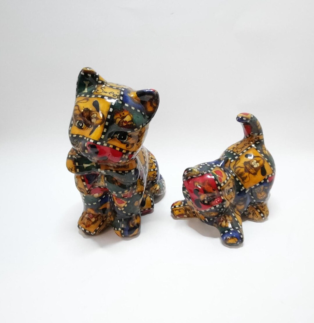 Sweet Dog and Cat Figurines Designed in Multicolor Patchwork - Etsy