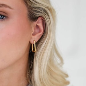 U Shaped Hoop Earrings Gold Oblong Rectangle Hoop, Hinged Link Hoop, Earrings for Women, Trendy ...