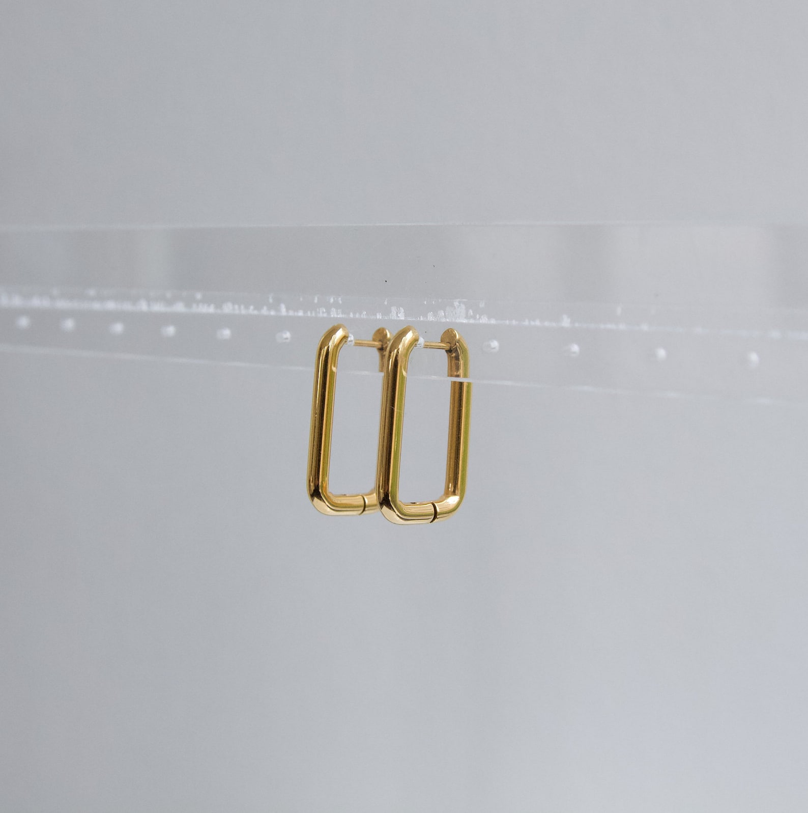 U Shaped Hoop Earrings Gold Oblong Rectangle Hoop, Hinged Link Hoop ...