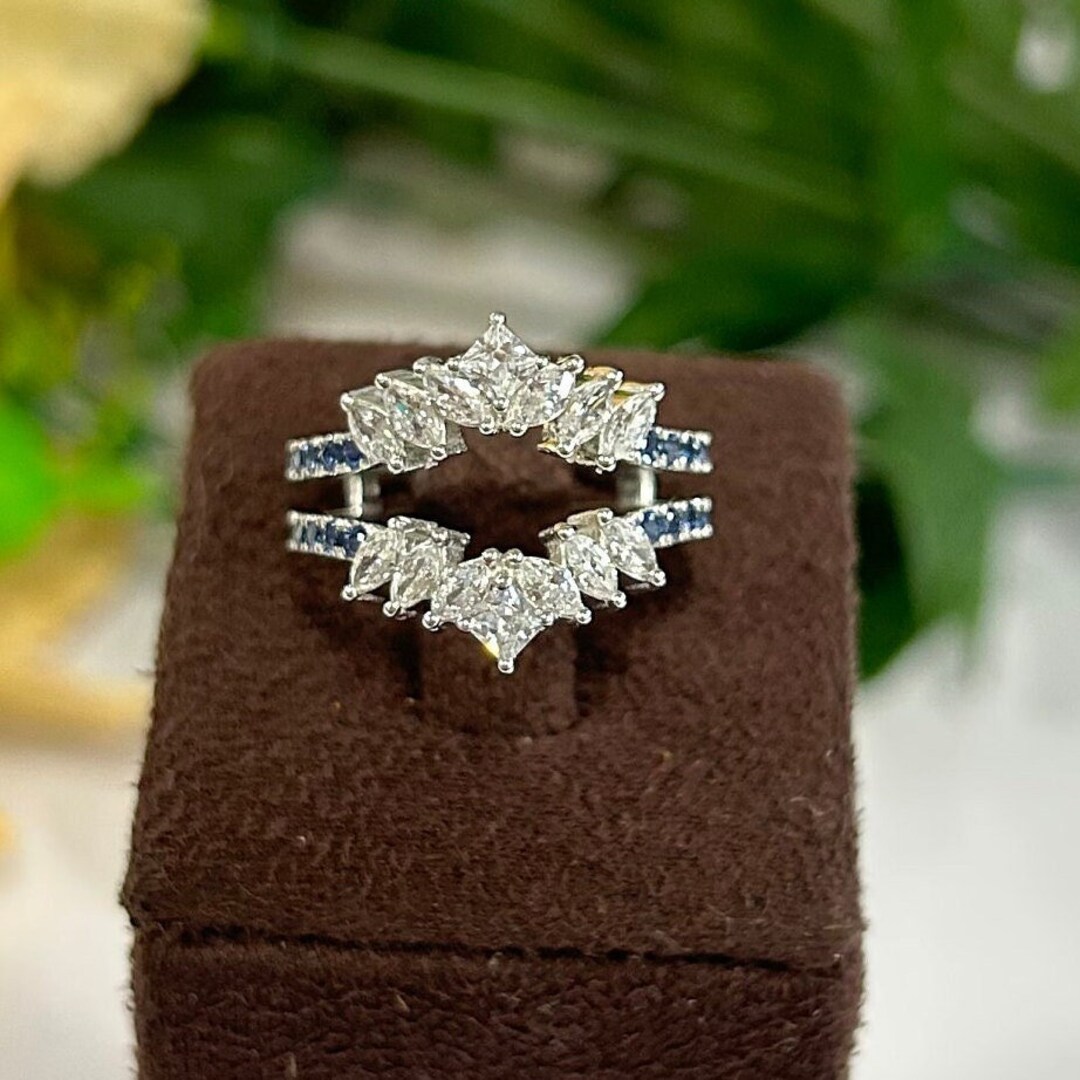 Blue Sapphire Ring Engagement Ring Guard Sterling Silver Wedding Ring ...