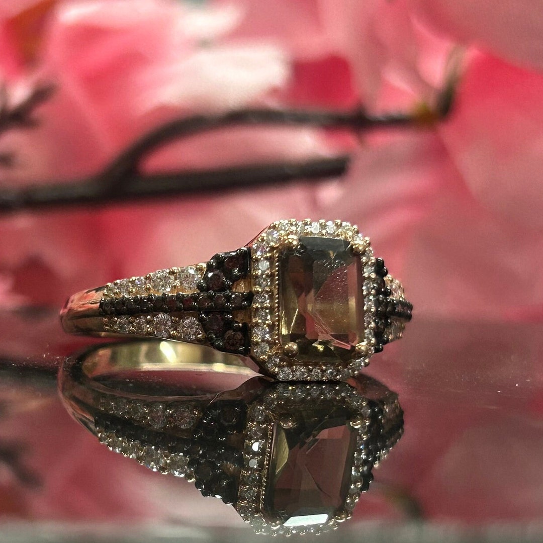 Natural Radiant Cut Smokey Brown Diamond Ring 14K Rose Gold Vermeil ...