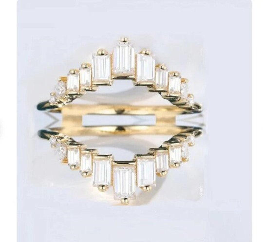 Baguette Ring Enhancer Wedding Ring Guard Wrap 14K Yellow Gold Over ...