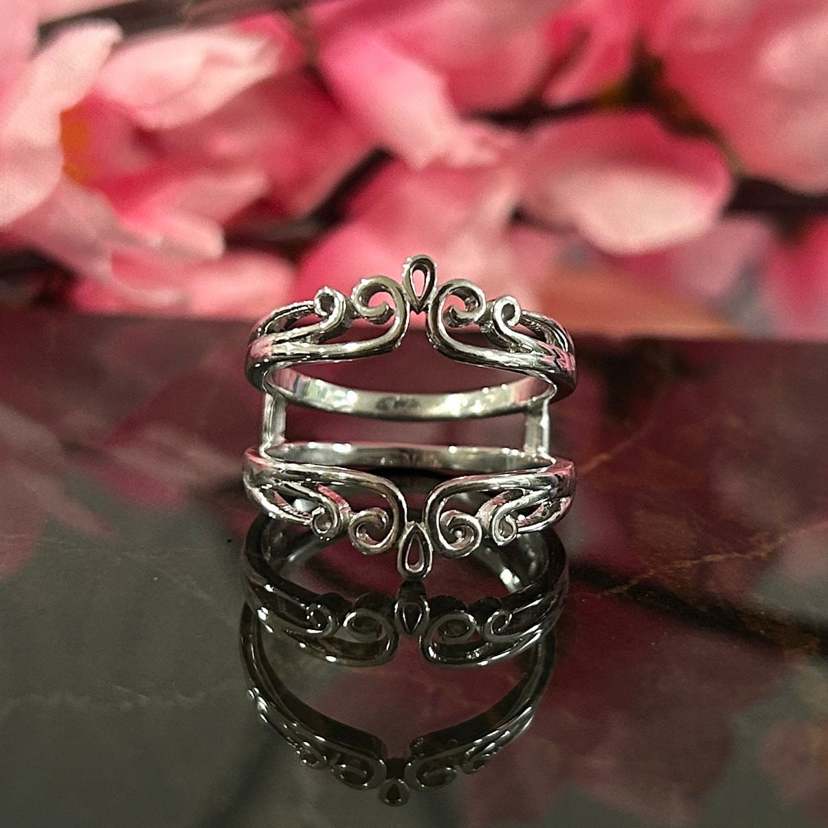 Plain Ring Enhancer Vintage Ring Guard 925 Sterling Silver Engagement ...
