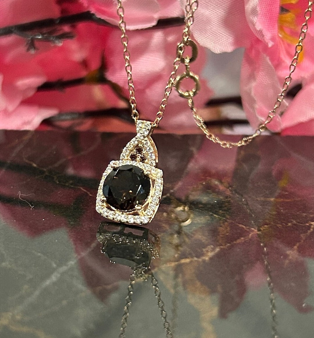 Natural Cushion Cut Smokey Brown Diamond Pendant Halo Diamond - Etsy
