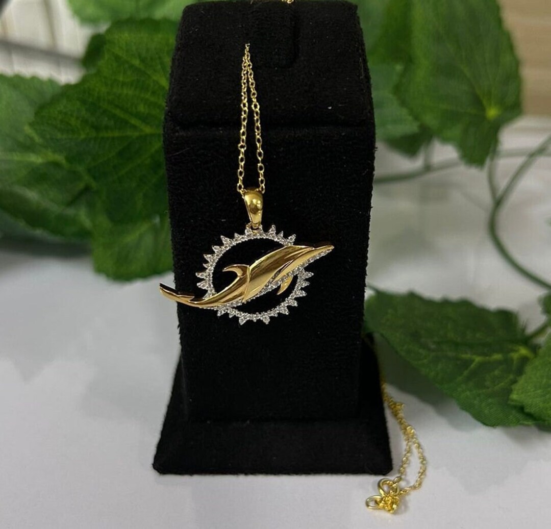 Miami DOLPHINS Necklace Football Sports Gift Diamond Pendant Dainty ...