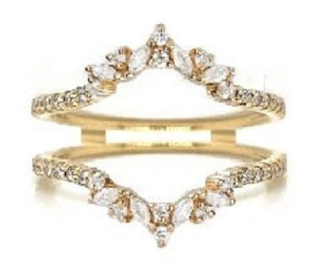 Marquise & Round Cut Diamond Enhancer Engagement Ring 925 Sterling ...