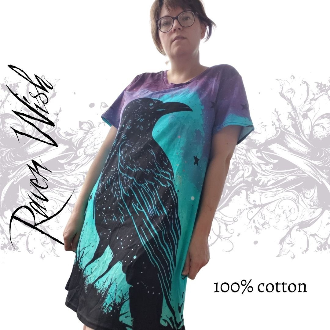Raven Spirit Dress 100% Cotton Tshirt Casual Sundress Crowcore ...