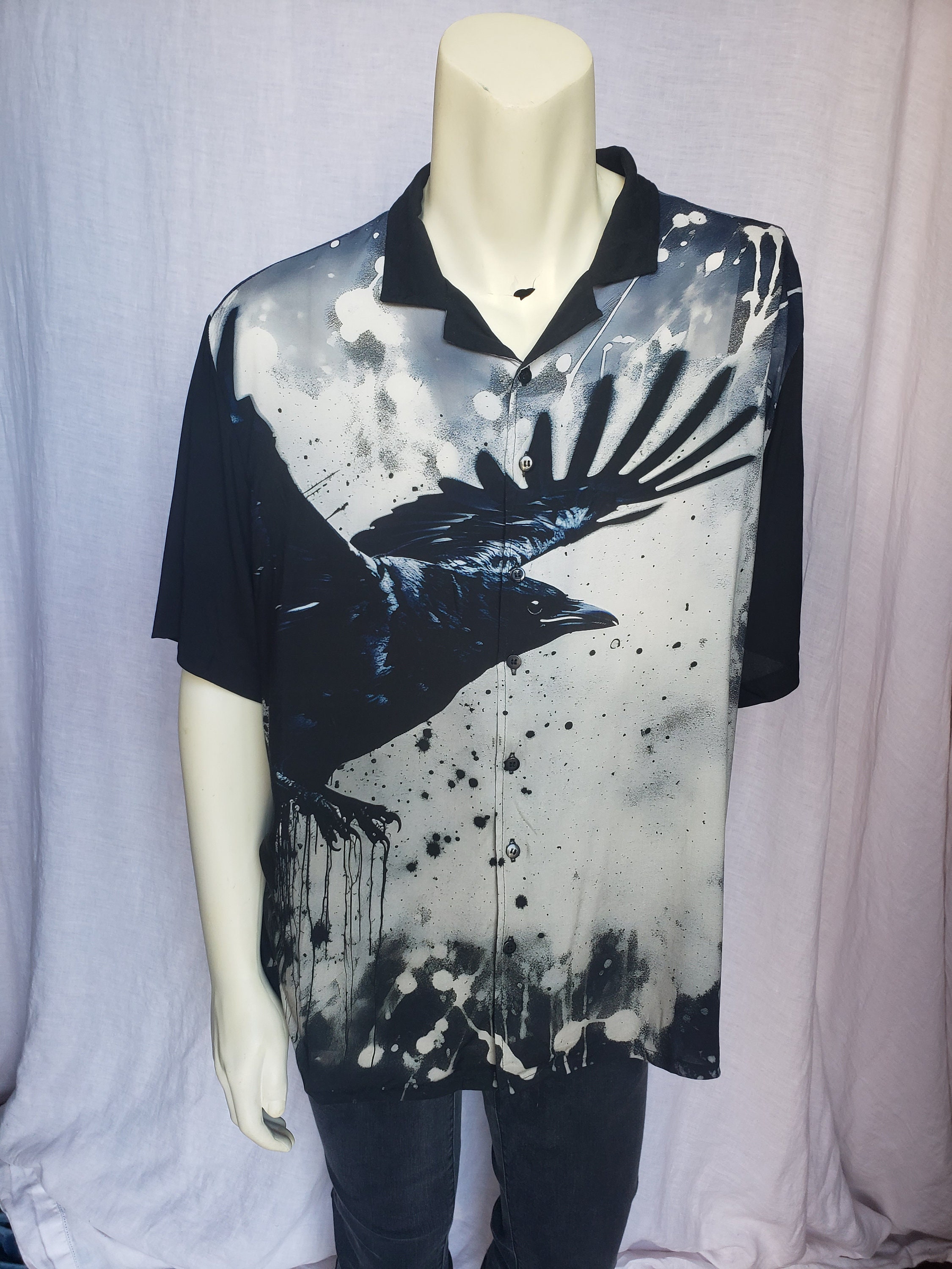 Raven's Grit Bowling Shirt Rayon Fabric Trad Goth Crowcore Blackbird ...
