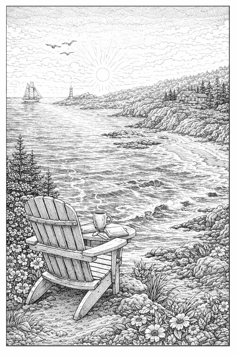 Coastal Scenery Coloring Book for Adults – Relaxing Ocean Views (volume ...
